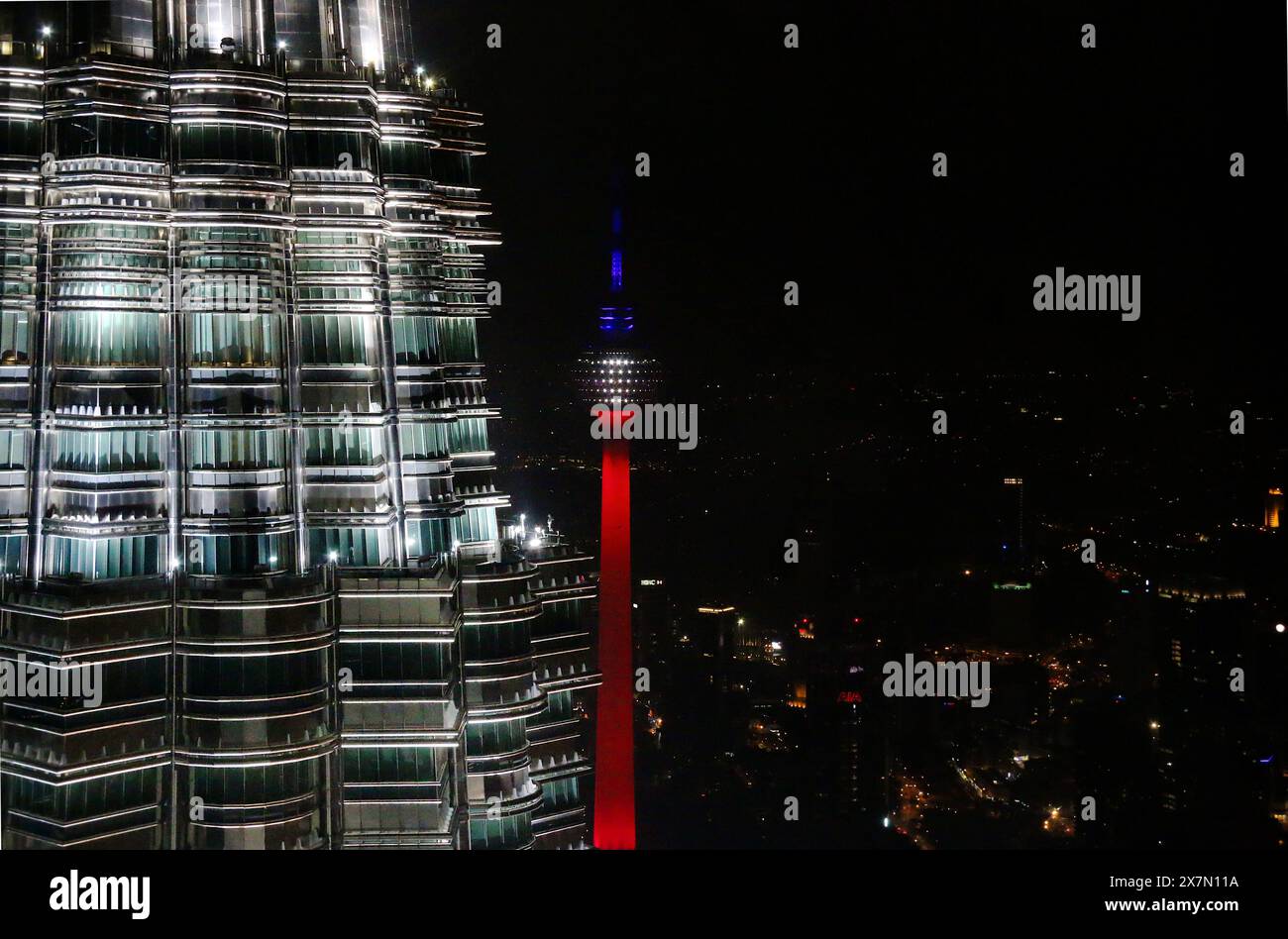 Malaysia landmark building, Kuala Lumpur KL Tower illuminated with ...