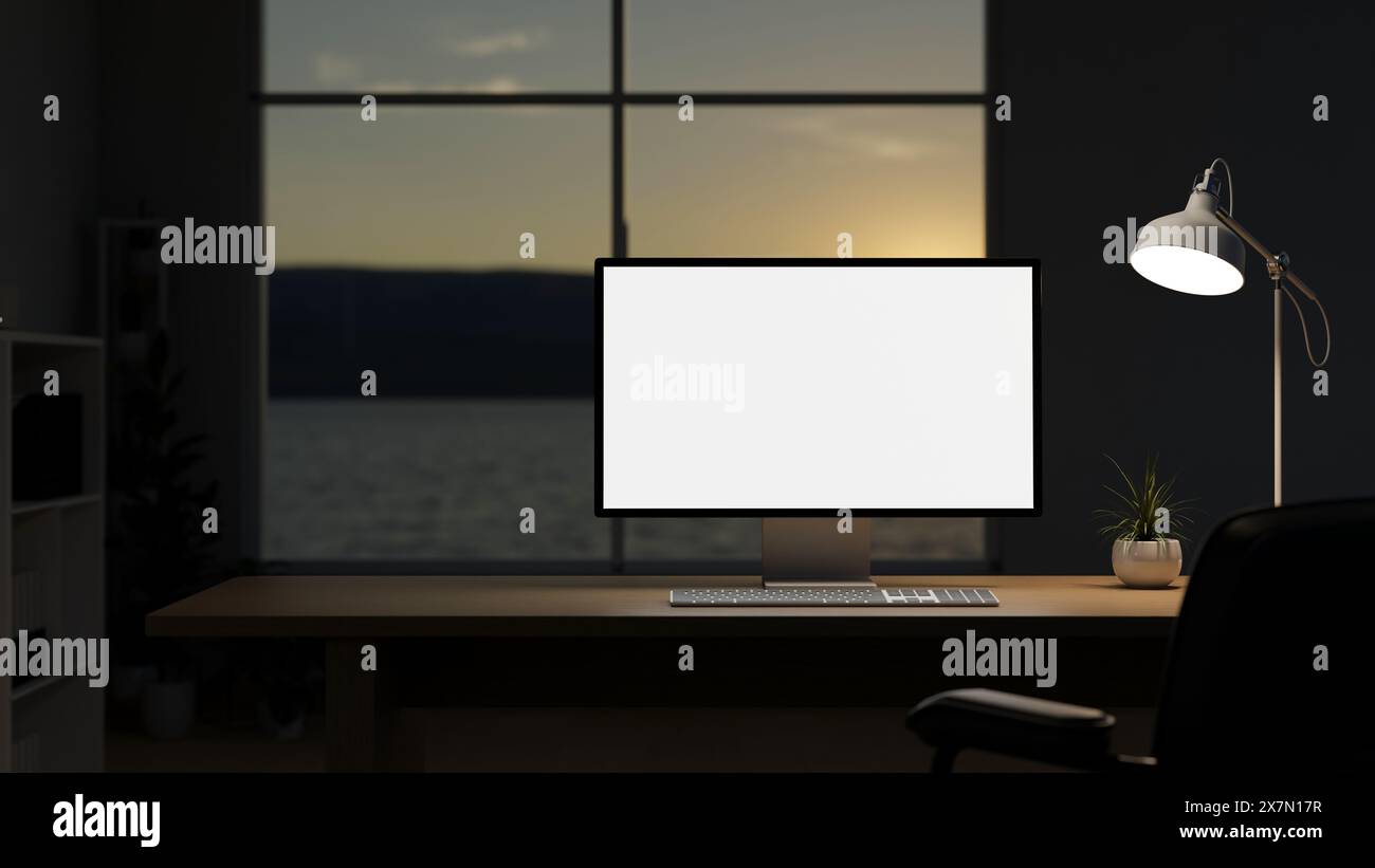 A modern private office or home office with a white-screen computer ...