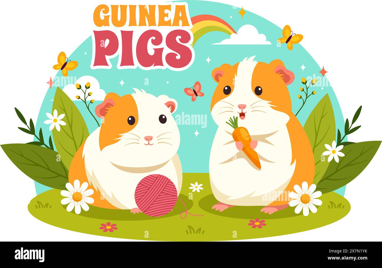 Guinea Pig Vector Illustration Featuring Various Hamster Breeds in Green Fields in a Flat Cute ...