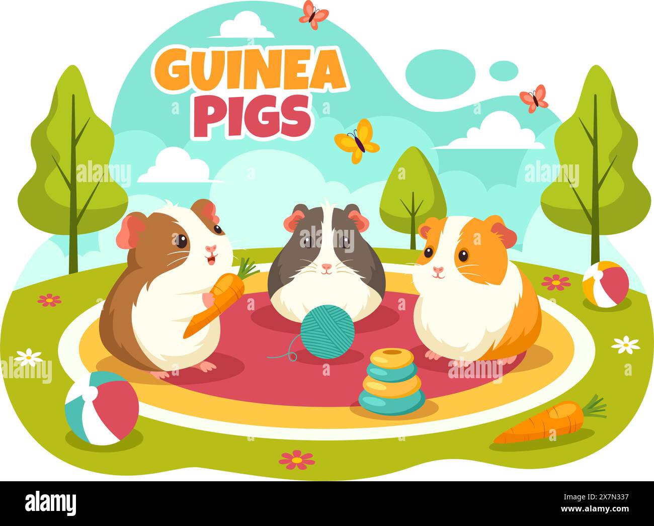 Guinea Pig Vector Illustration Featuring Various Hamster Breeds in Green Fields in a Flat Cute ...