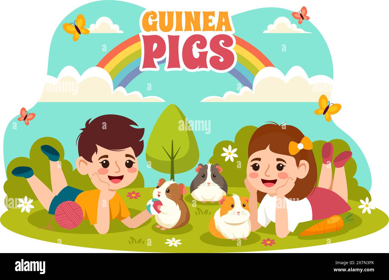 Guinea Pig Vector Illustration Featuring Various Hamster Breeds in Green Fields in a Flat Cute ...