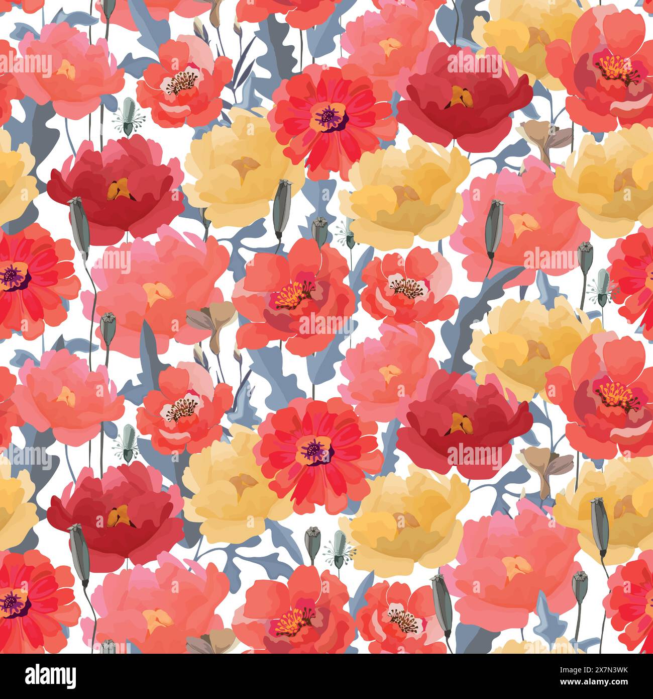 Vector floral seamless pattern with red and yellow flowers Stock Vector ...