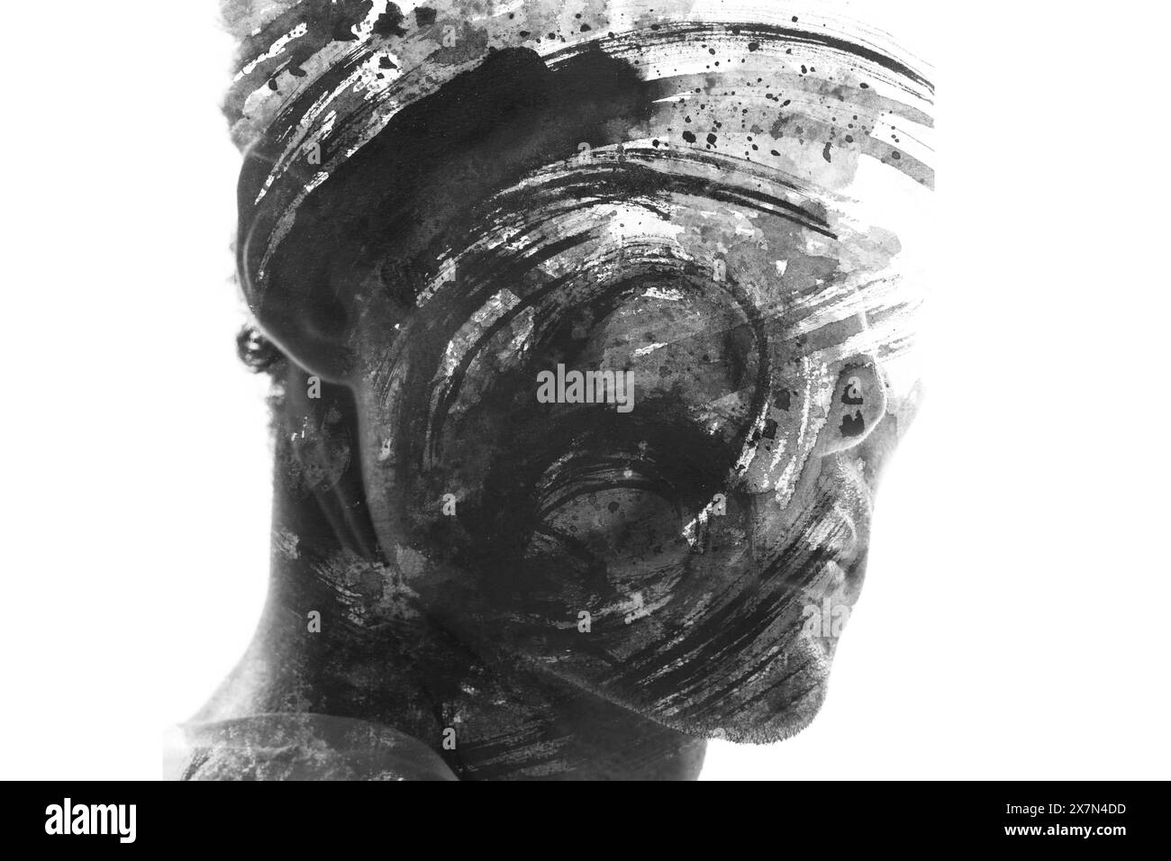 A black and white paint stroke art paintography portrait silhouette of ...