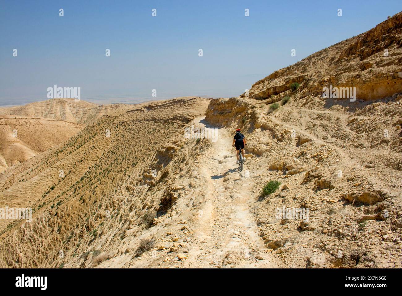 A group of cyclists on Mountain bikes touring in the Judean Desert ...