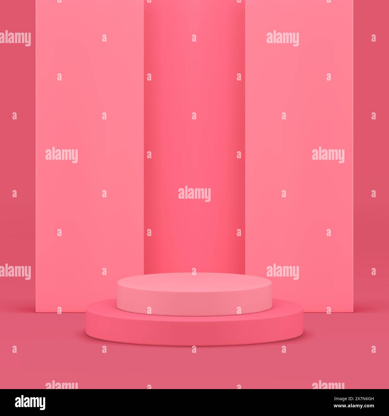 Pink 3d showroom cylinder stand with geometric wall background ...