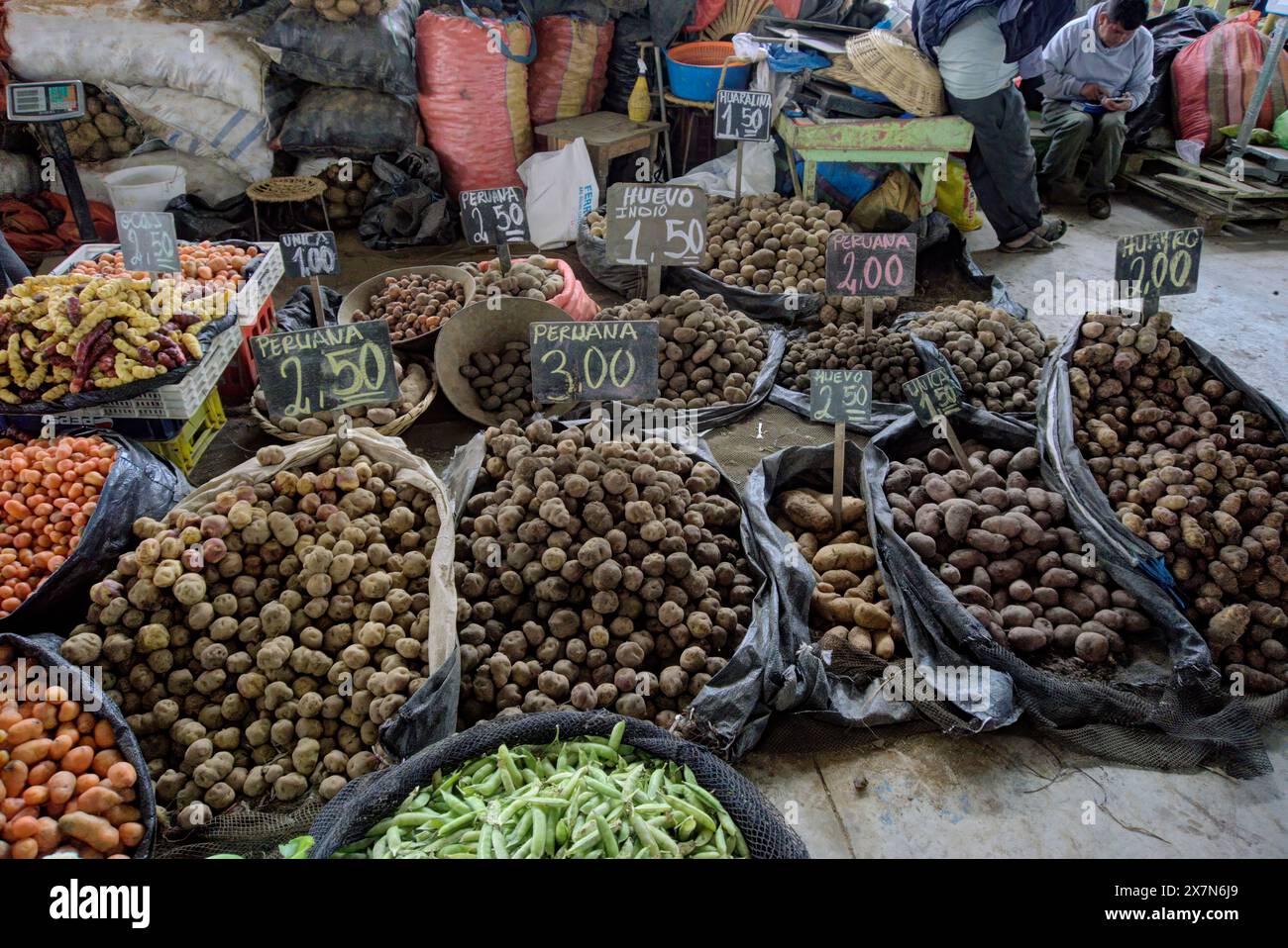Chimbote, Peru - April 18, 2024: Various types of potato for sale in ...