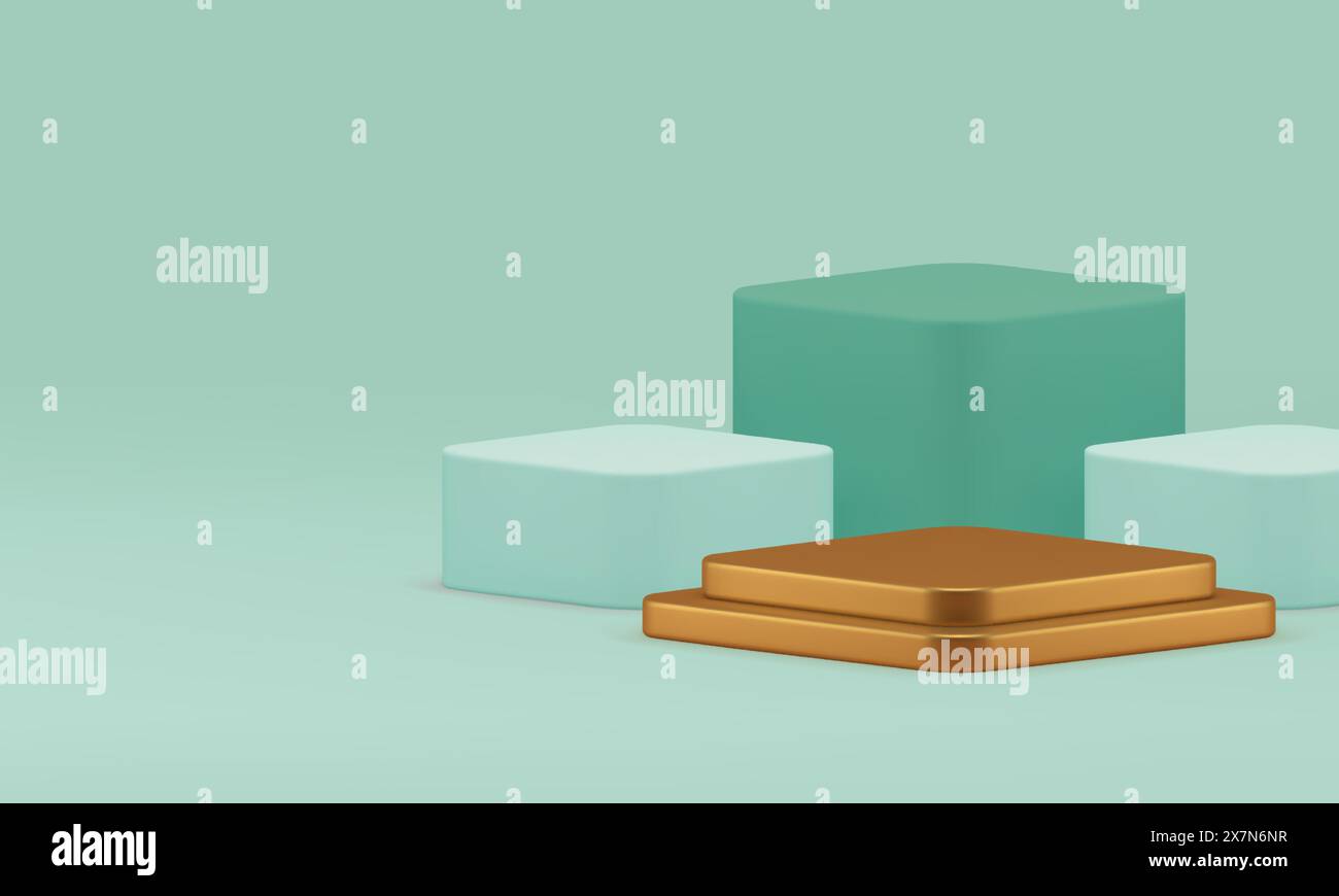 Green geometric 3d podium pedestal golden luxury rhombus stand ...
