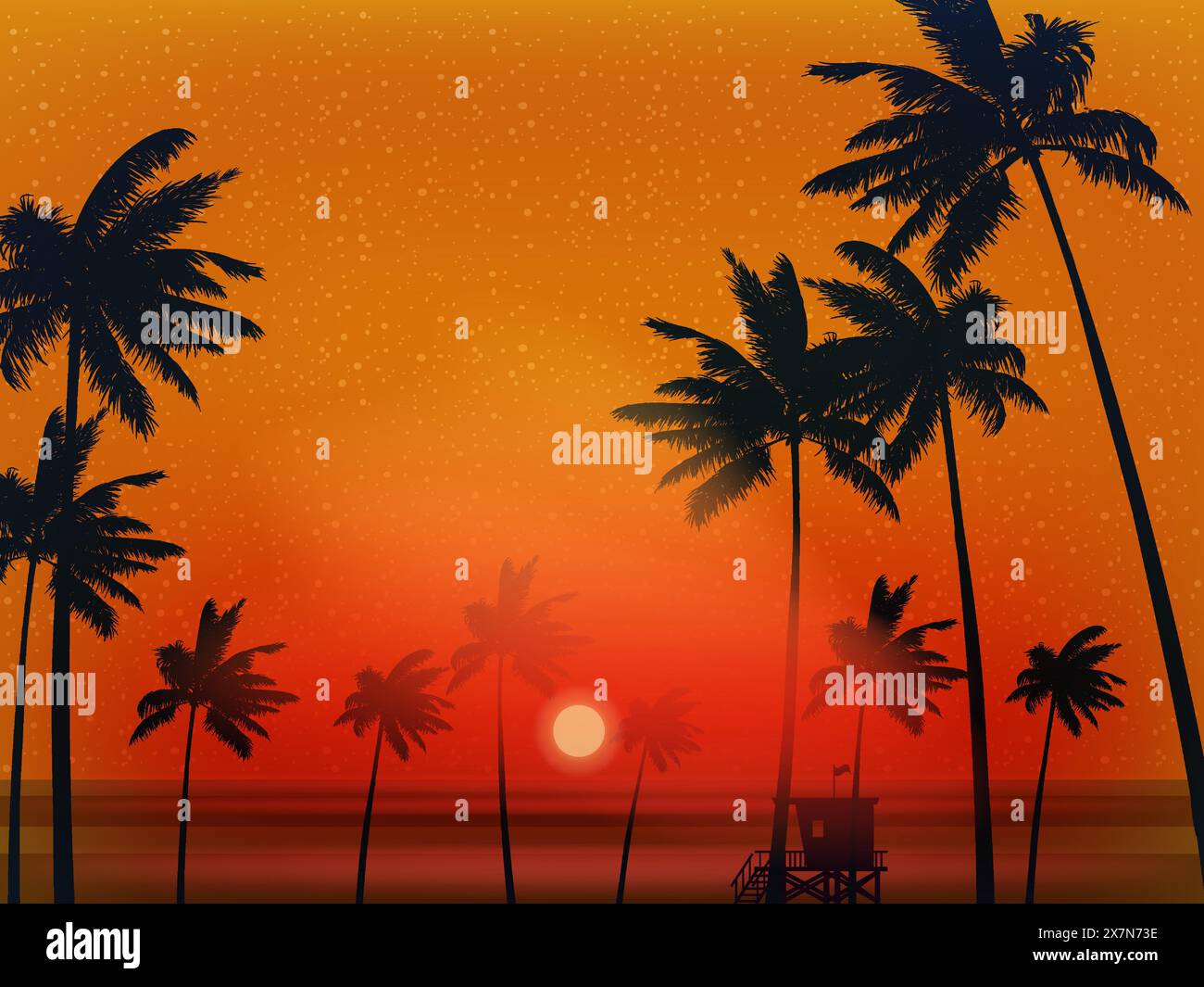 Sunset ocean view palms, seashore, horizon banner Stock Vector Image ...