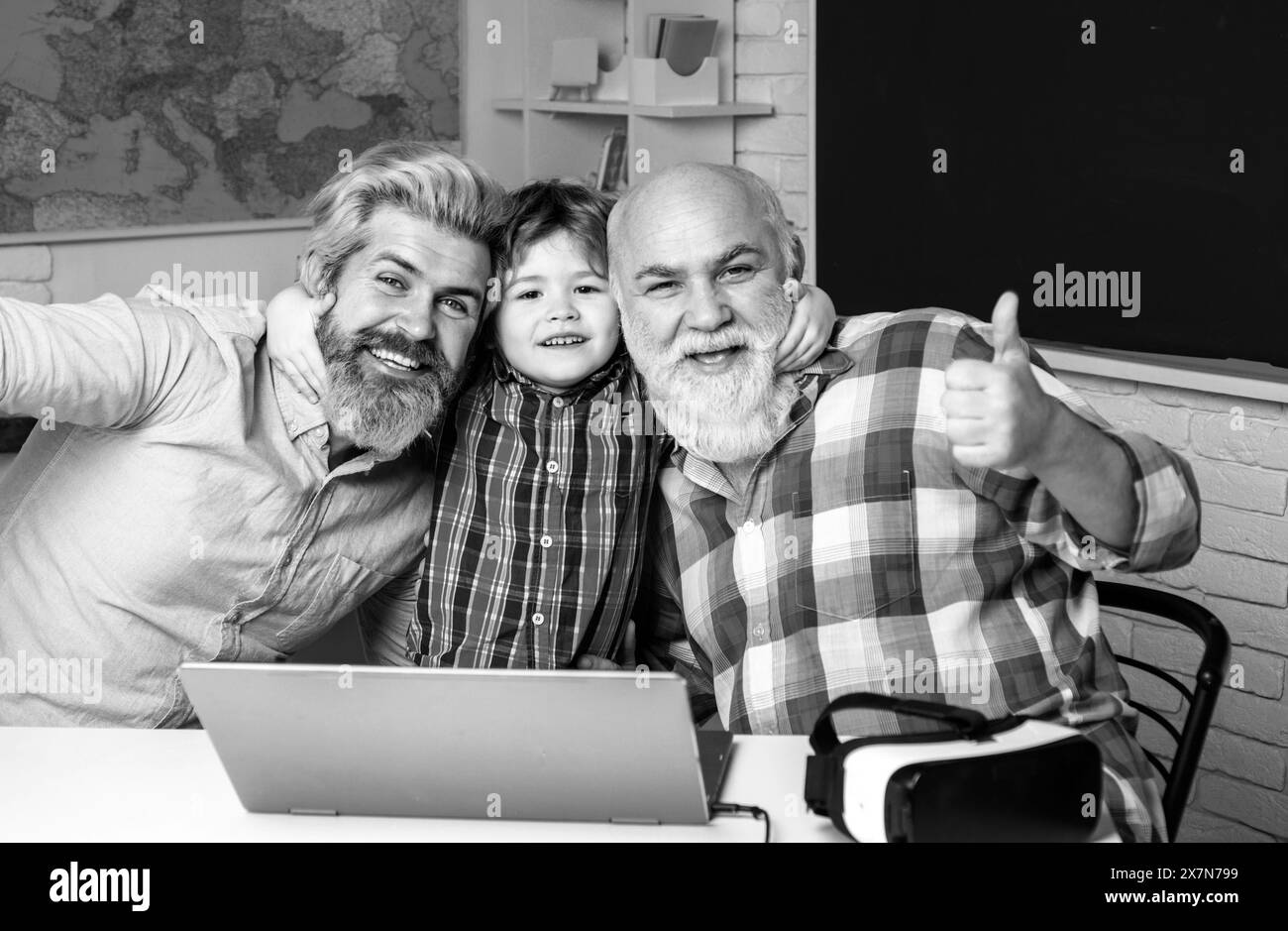 Parents children studying home Black and White Stock Photos & Images ...