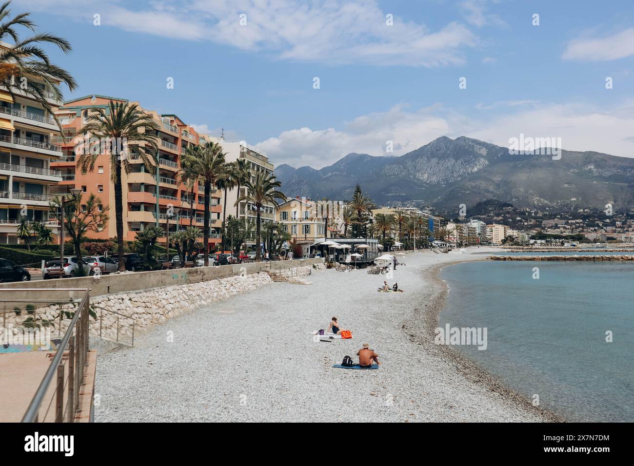 Roquebrune, France - 14 May 2023: View of the beach and commune of ...