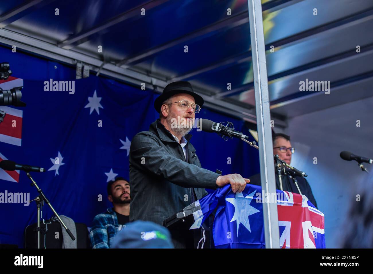 Melbourne, Australia. 19th May, 2024. Rabbi Moshe Khan is seen during ...