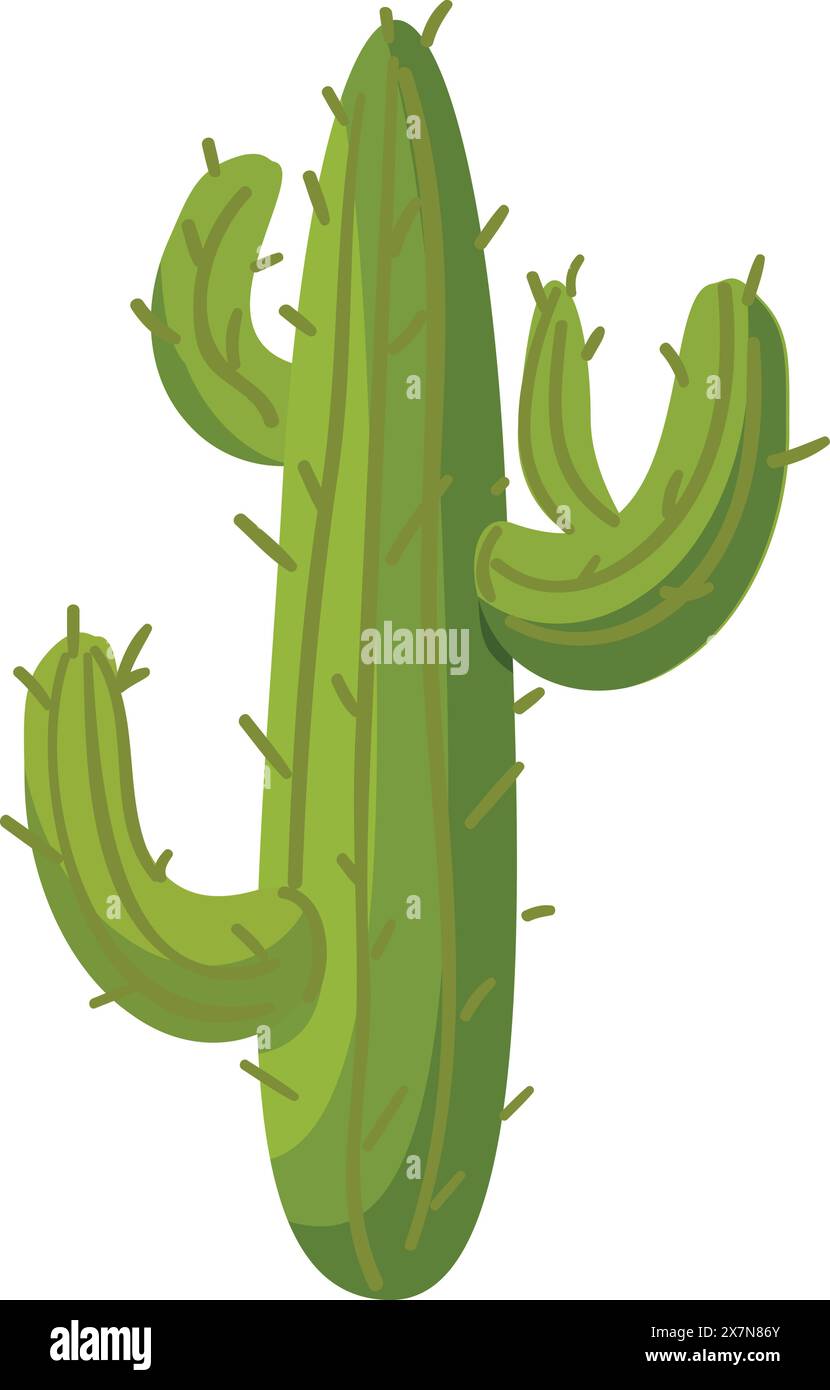Vibrant vector graphic of a green cartoon cactus with multiple arms ...