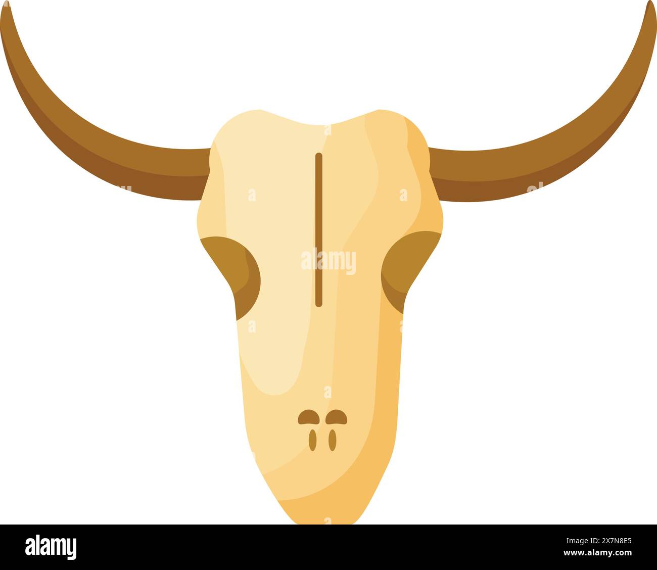 Flat design of a bison skull with long horns, isolated on a white ...