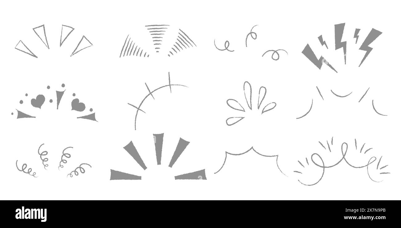 Doodle shine sunburst sparkle ray elements. Hand drawn pop surprise ...