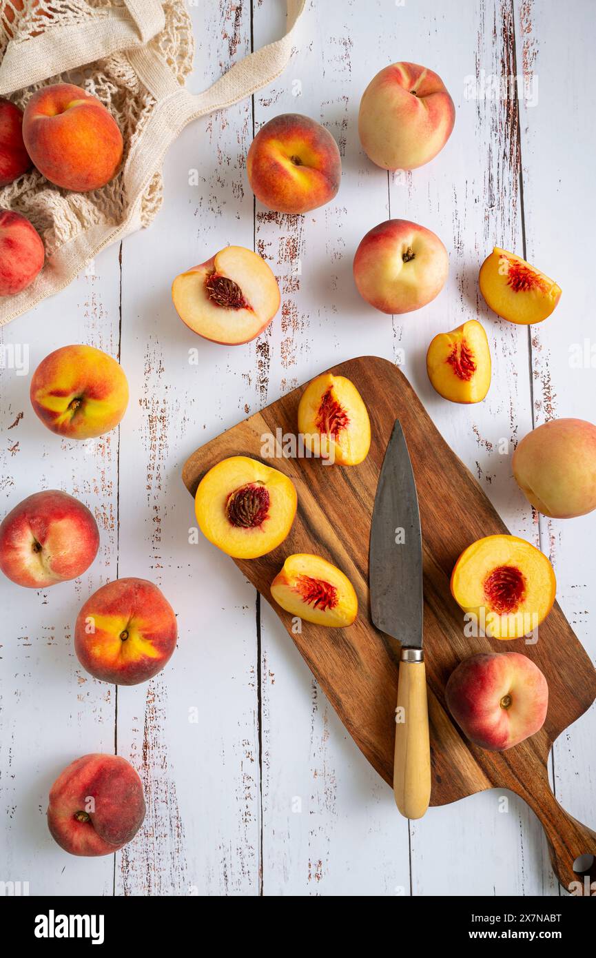 Chopped peaches on table hi-res stock photography and images - Alamy