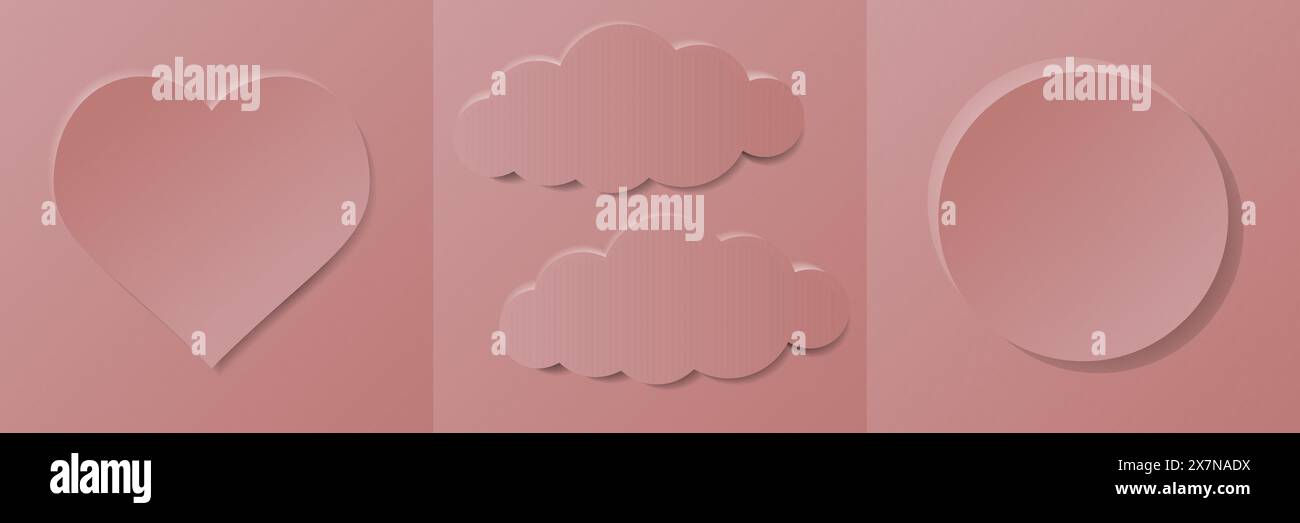 Set of aesthetic pastel color pink background frame with circle, heart ...