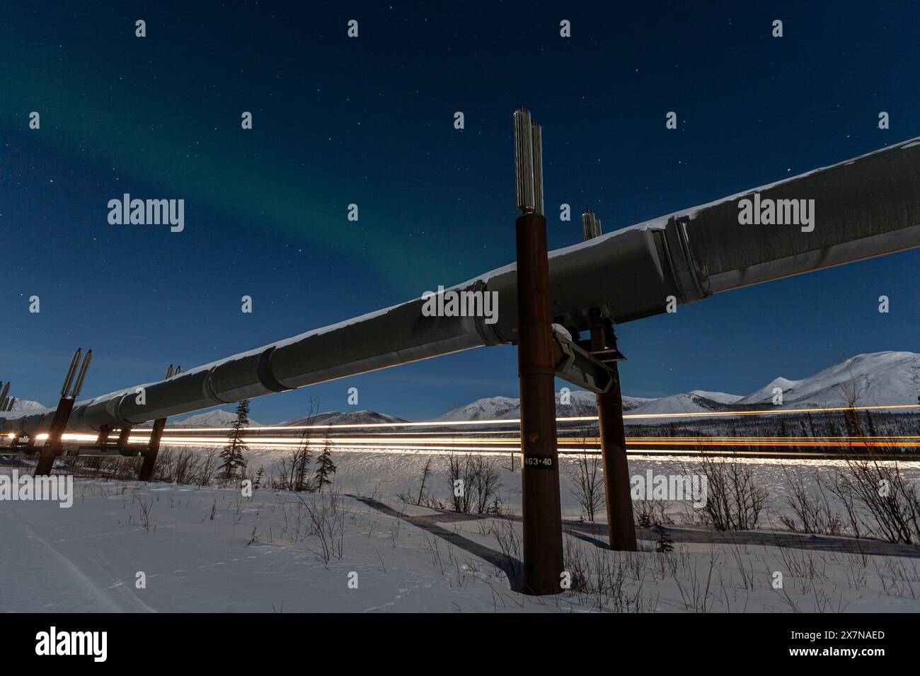 Oil Pipeline at night in the arctic, Trans Alaska Pipeline, Brooks ...