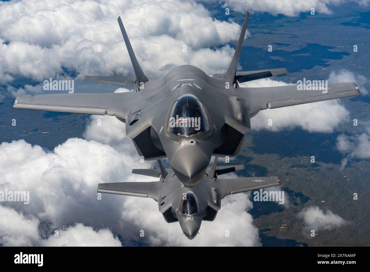 Two U.S. Air Force F-35A Lightning II aircraft assigned to the F-35A Lightning II Demonstration ...