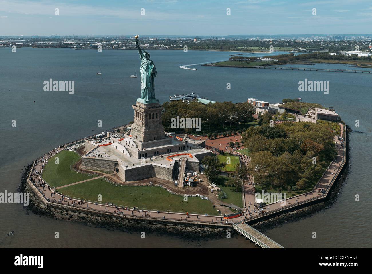 Aerial view of the Statue of Liberty on Liberty Island, New York City ...