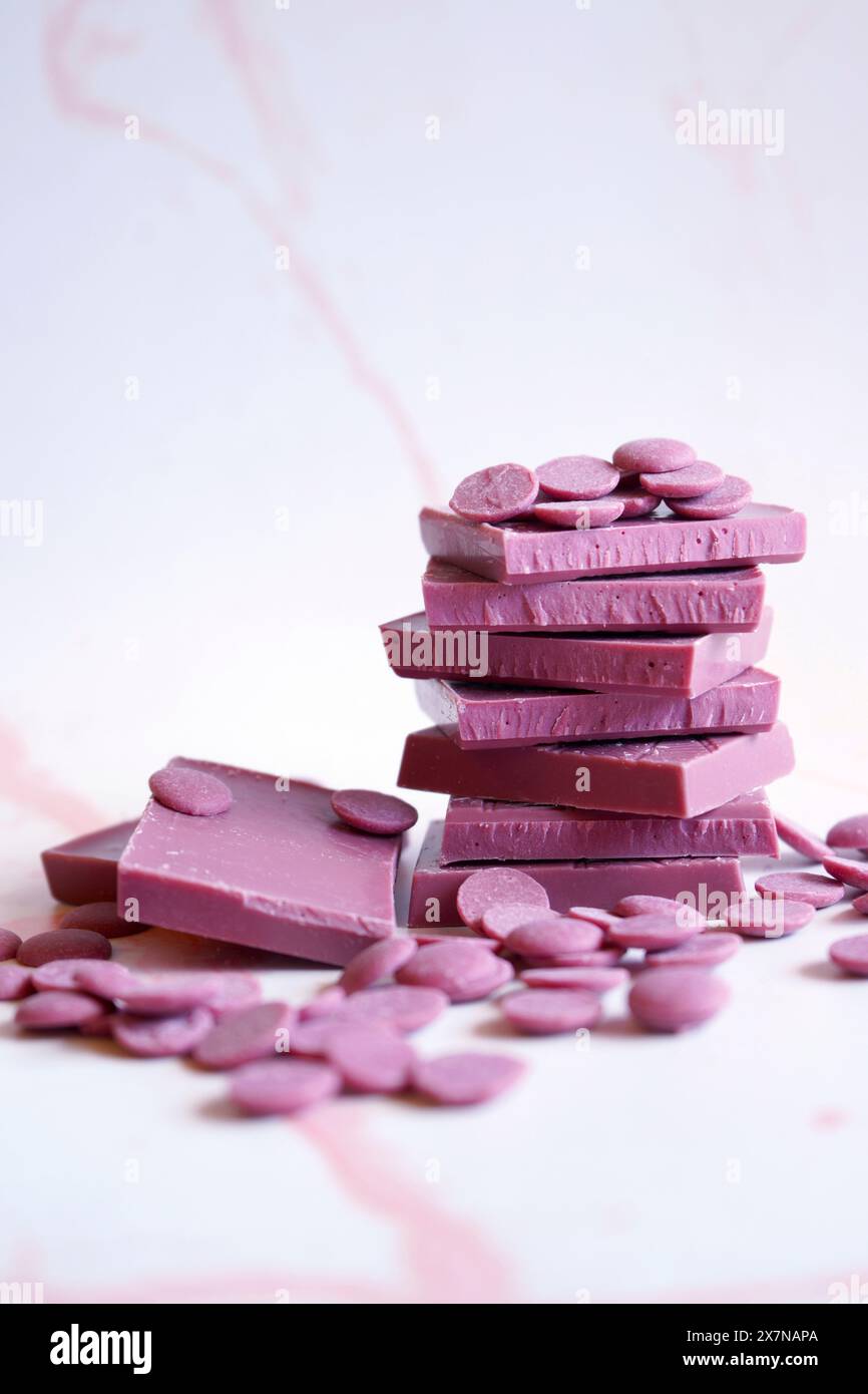 Ruby chocolate made from selected botanical cocoa bean varieties. Bars ...