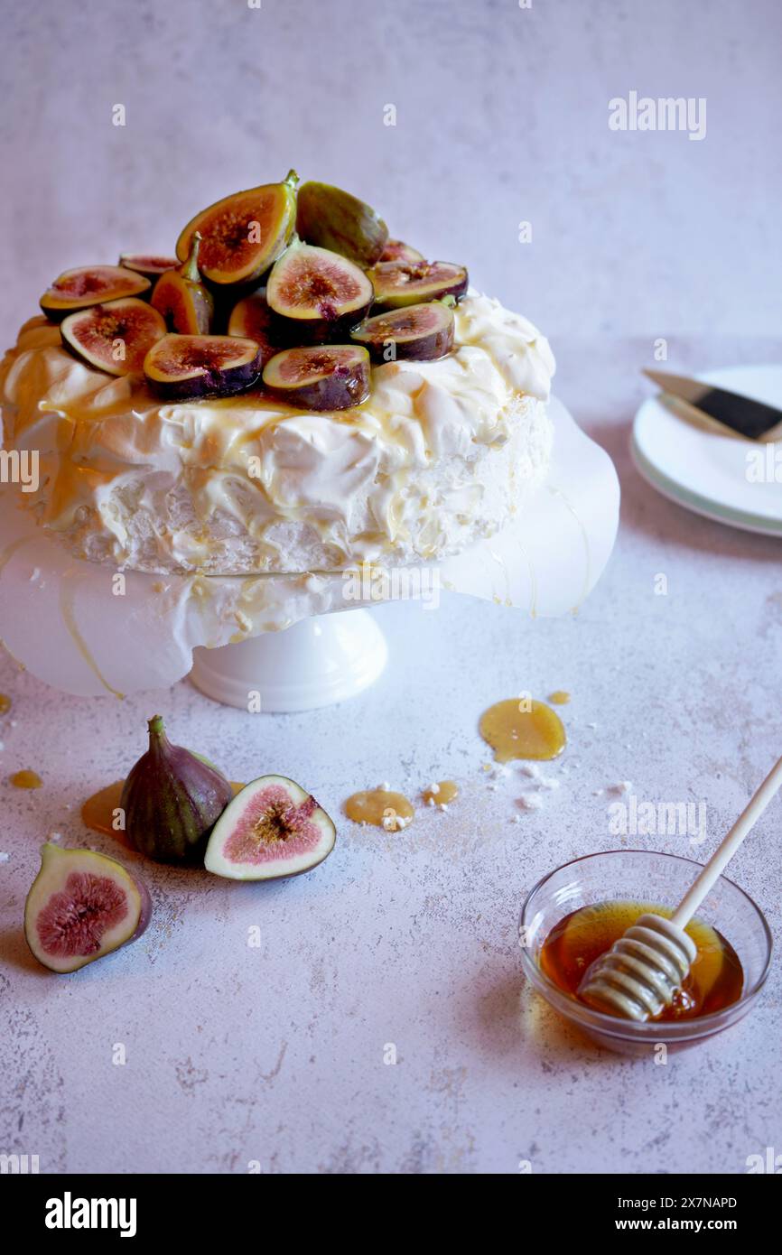 Traditional Australian Pavlova Dessert with Fresh Figs and Served with ...