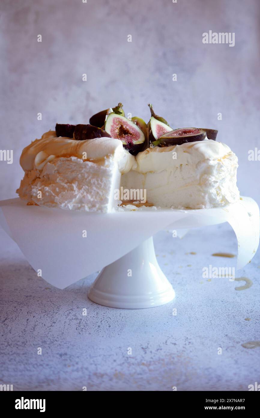 Traditional Australian Pavlova Dessert with Fresh Figs and Served with ...