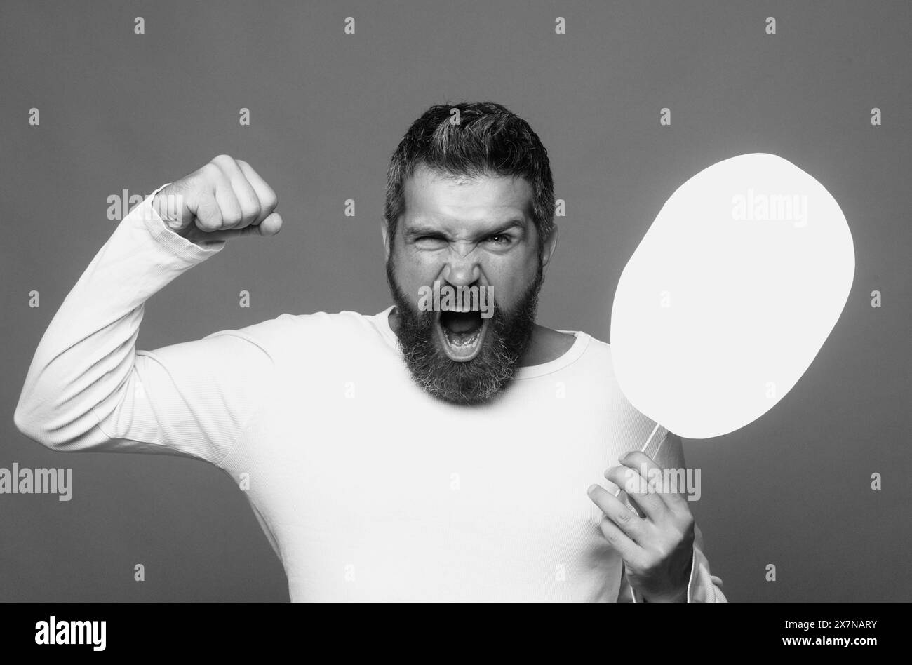 Man with angry expression. Angry hateful guy furious. Angry rage man ...