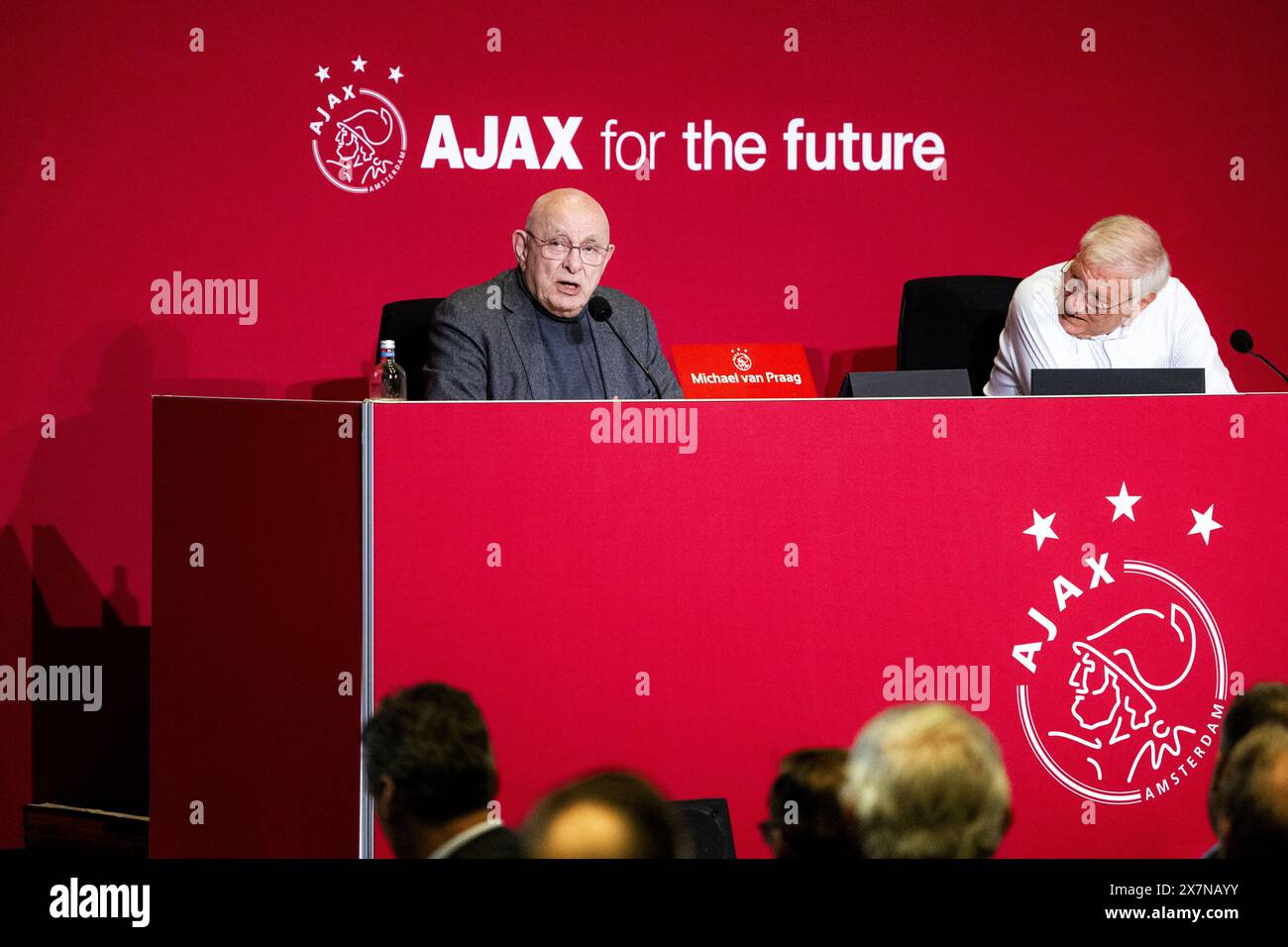 AMSTERDAM - Michael van Praag and Leo van Wijk during a meeting with ...