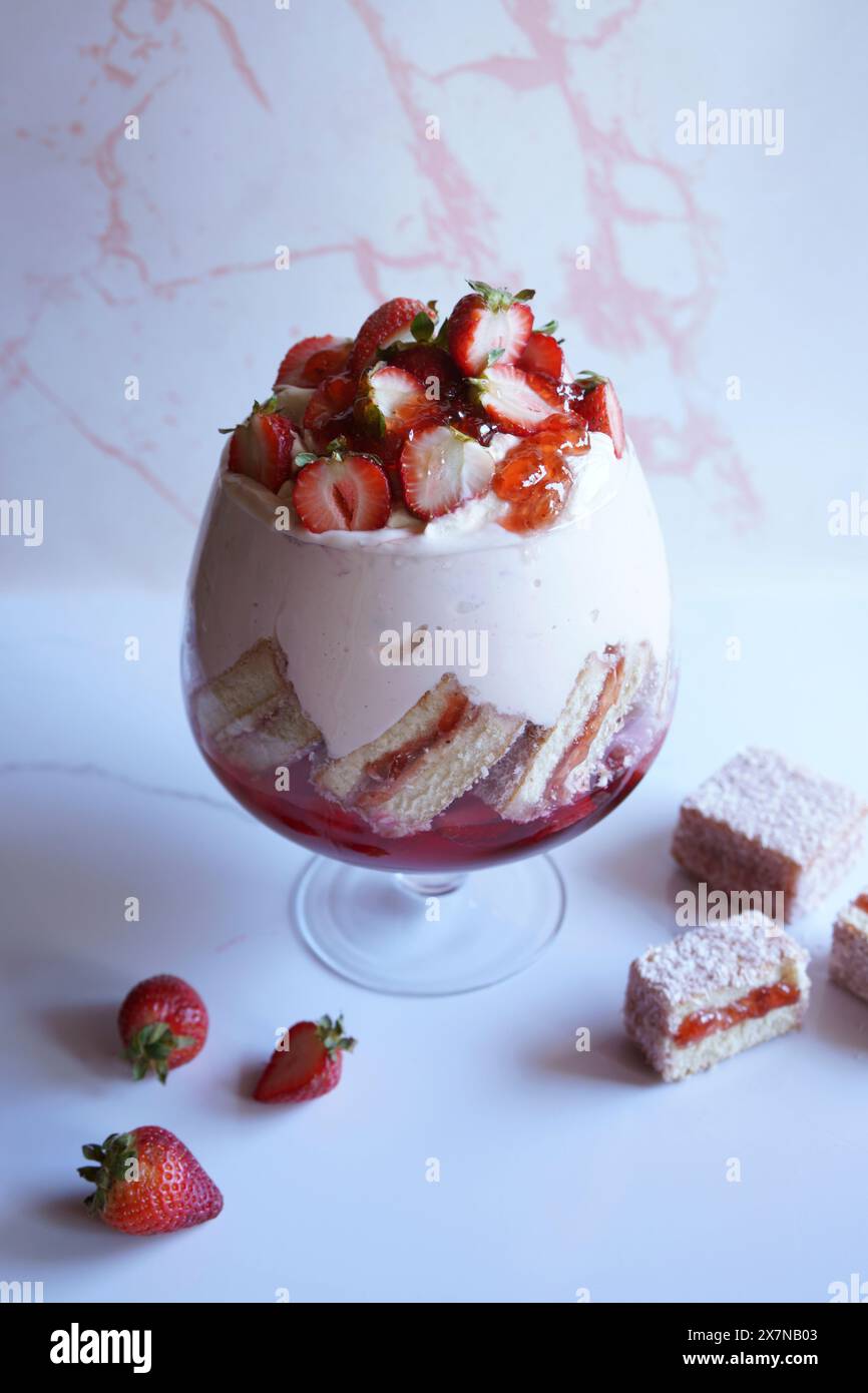 Pink Lamington Cake and Strawberry Yoghurt and Jelly Layered Trifle ...