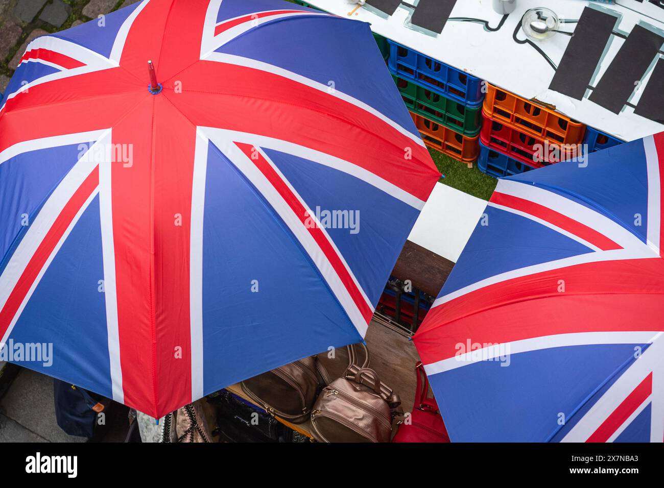 Union Jack flag umbrella on display at Camden market in London Stock ...