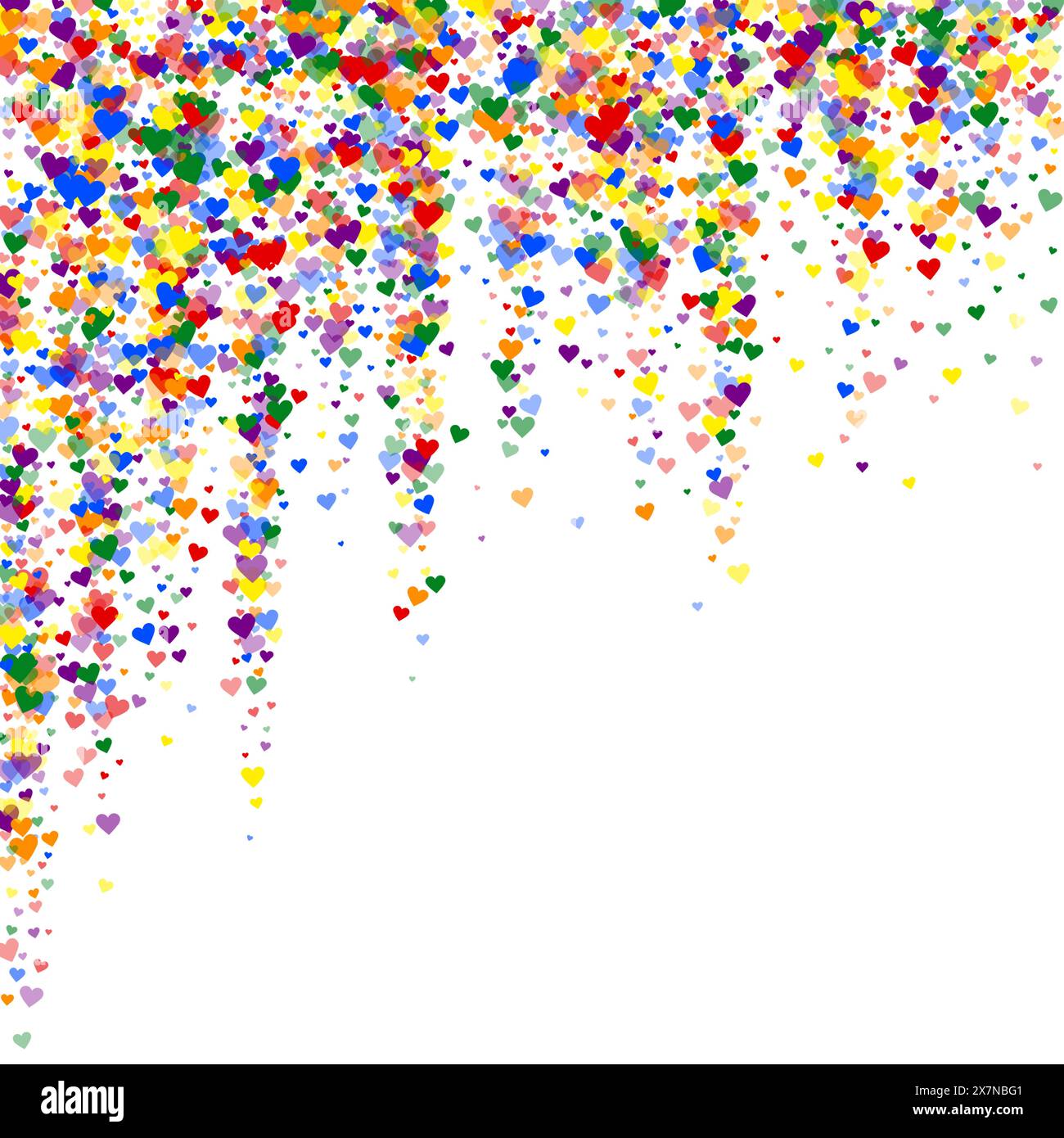 Valentine hearts, flying, falling down, floating. Rainbow colored ...