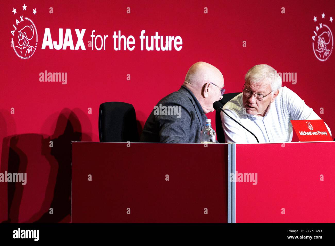 AMSTERDAM - Michael van Praag and Leo van Wijk during a meeting with ...