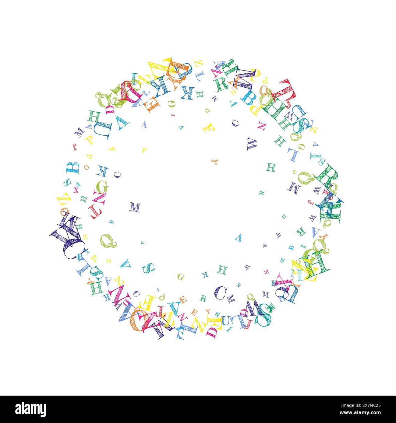 Scattered letters of latin alphabet. Colorful childish floating ...
