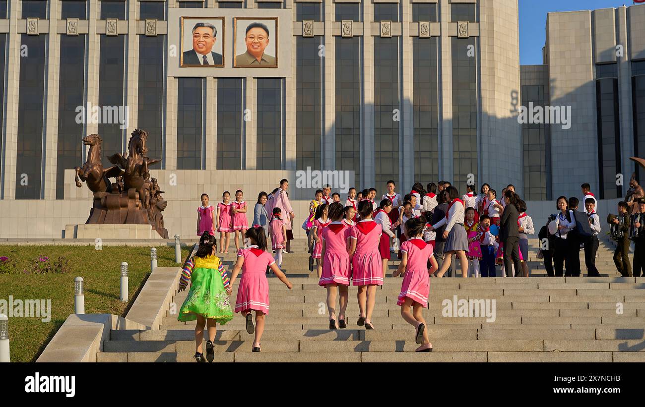 Pyongyang, North Korea, the facade of Mangyongdae Schoolchildren’s ...