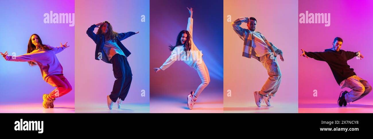 Dynamic collage. Talented people, professional dancers moving, dancing ...