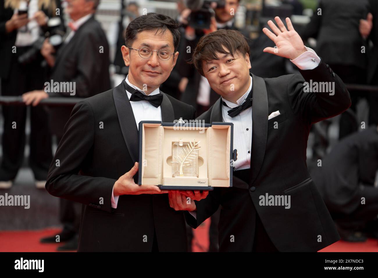 Cannes, France. 20th May, 2024. Goro Miyazaki and Kenichi Yoda are departing the Palme D'Or ...