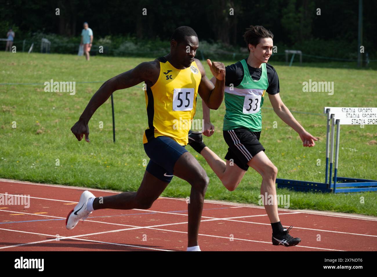 Club athletics, men`s 100m race, Leamington Spa, UK Stock Photo - Alamy
