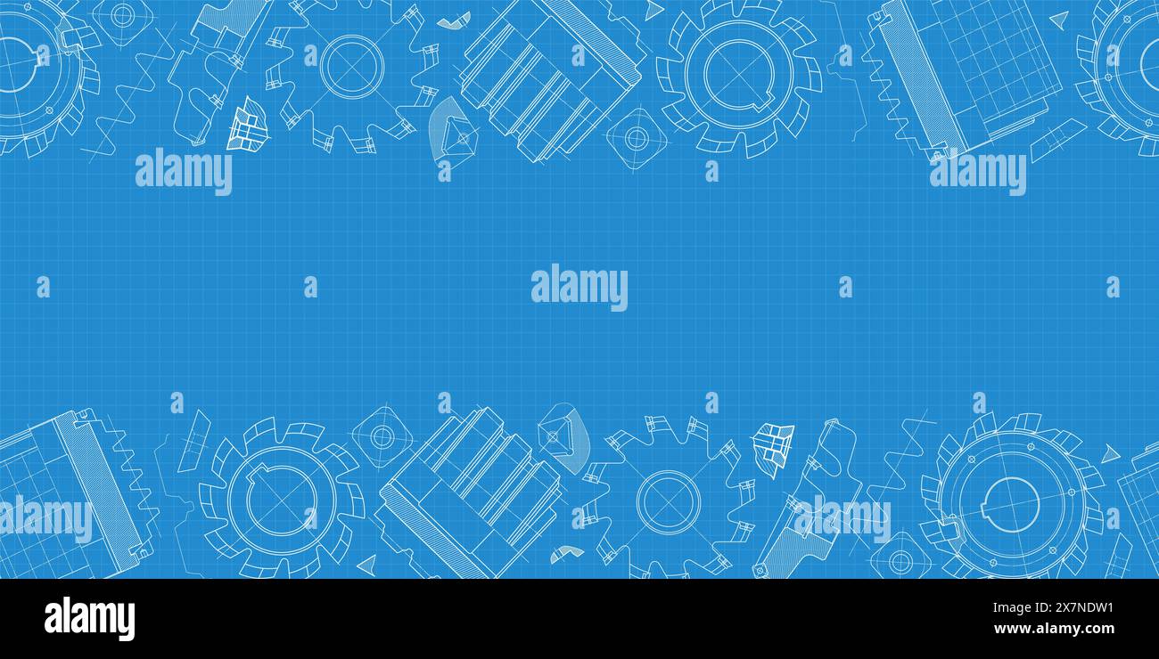 Mechanical engineering drawings on blue background. Cutting tools ...