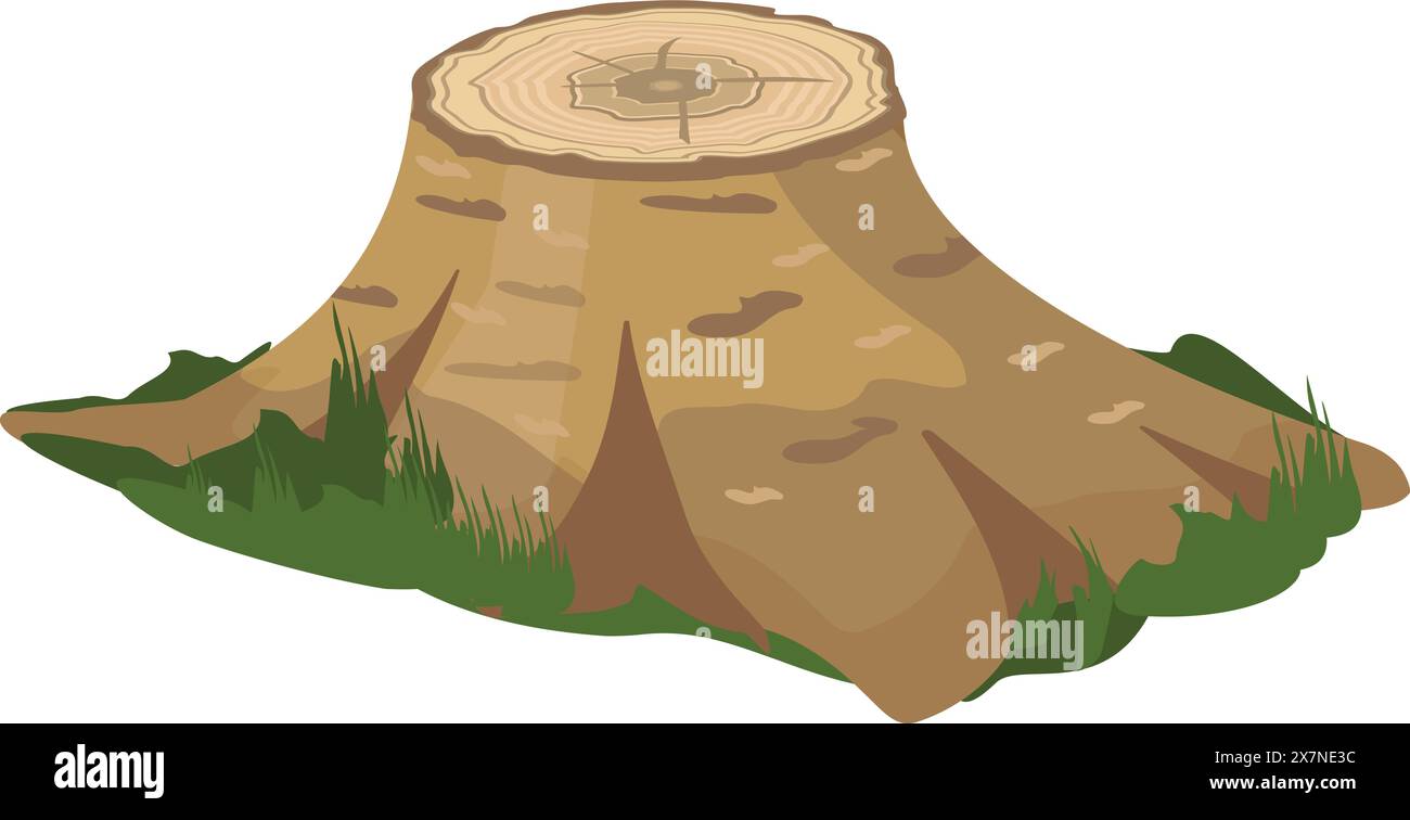 Vector graphic of a tree stump in a stylized cartoon form, isolated on ...