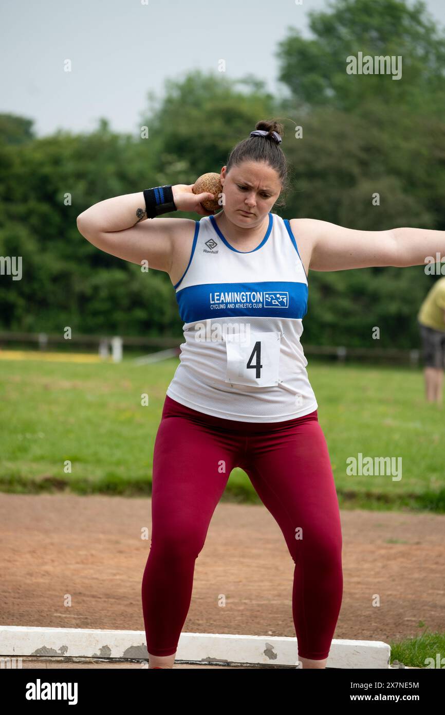 Club athletics, women`s shot put, Leamington Spa, UK Stock Photo - Alamy