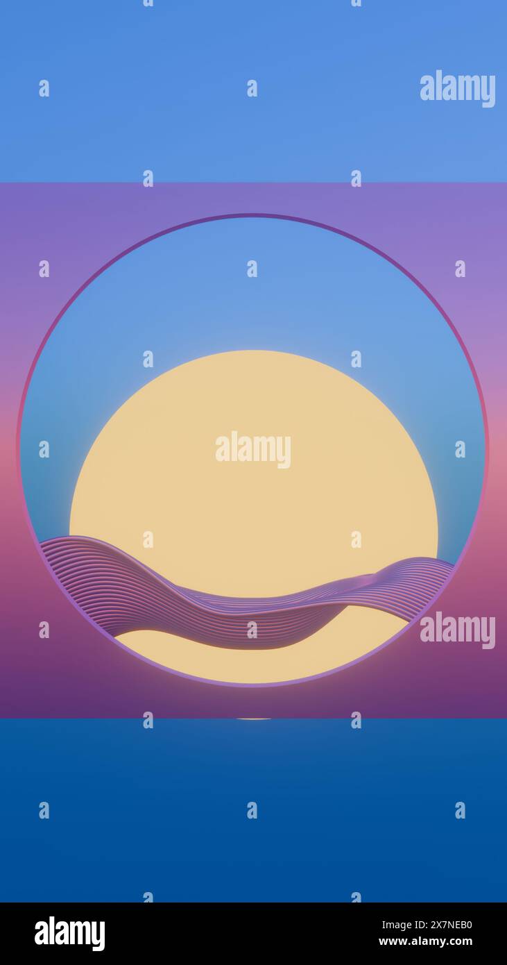 This 3D animation features a minimalist design of retro waves with a ...