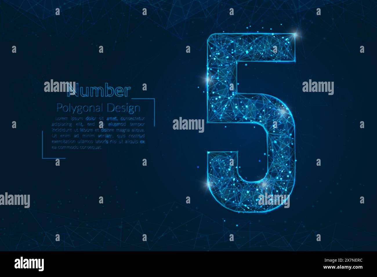 Abstract isolated blue image of a number five. Polygonal illustration ...