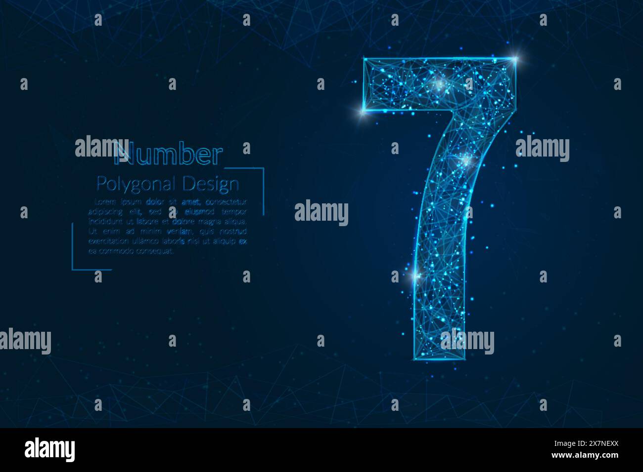 Abstract isolated blue image of a number seven. Polygonal illustration ...