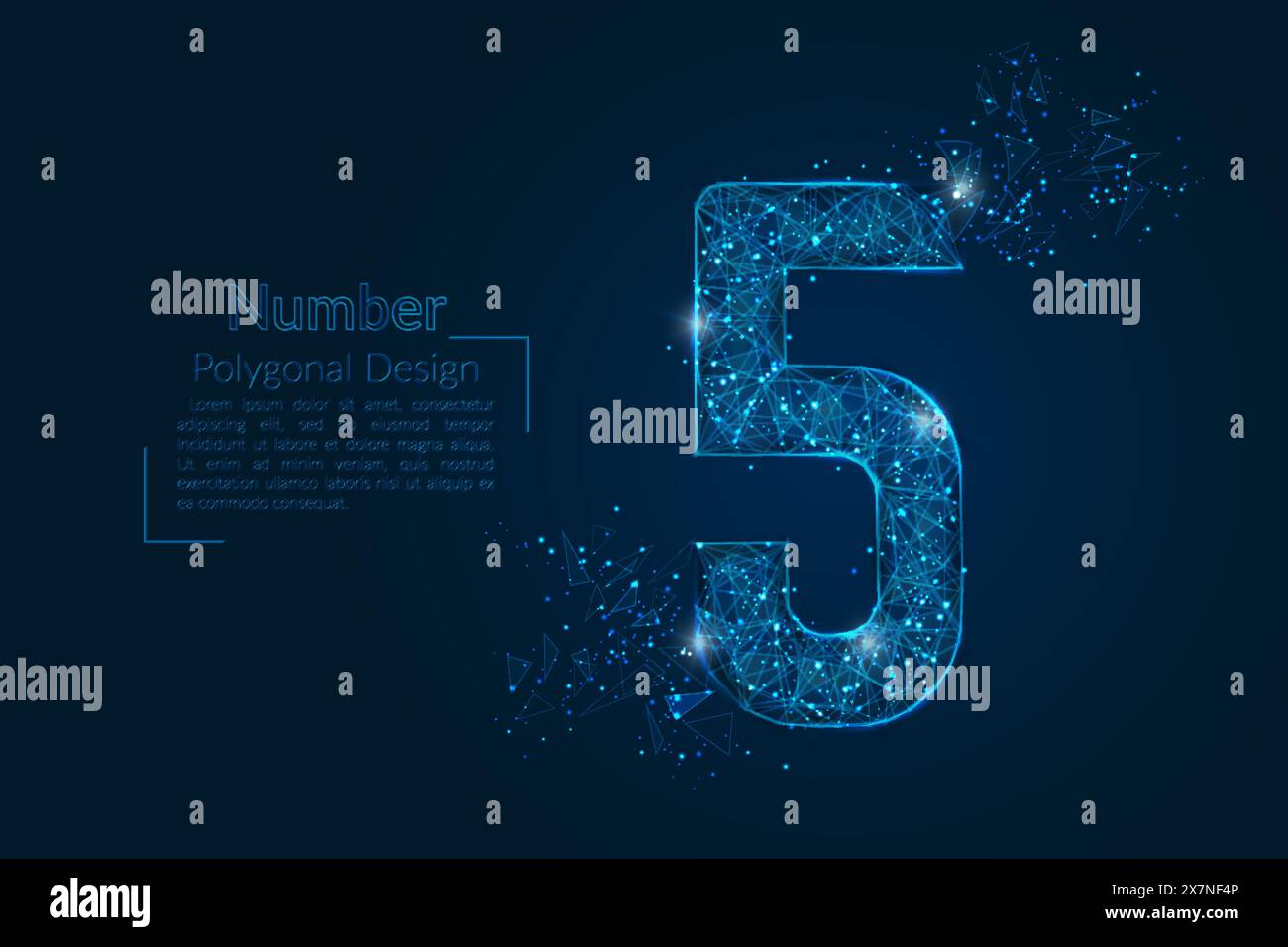 Abstract isolated blue image of a number five. Polygonal illustration ...