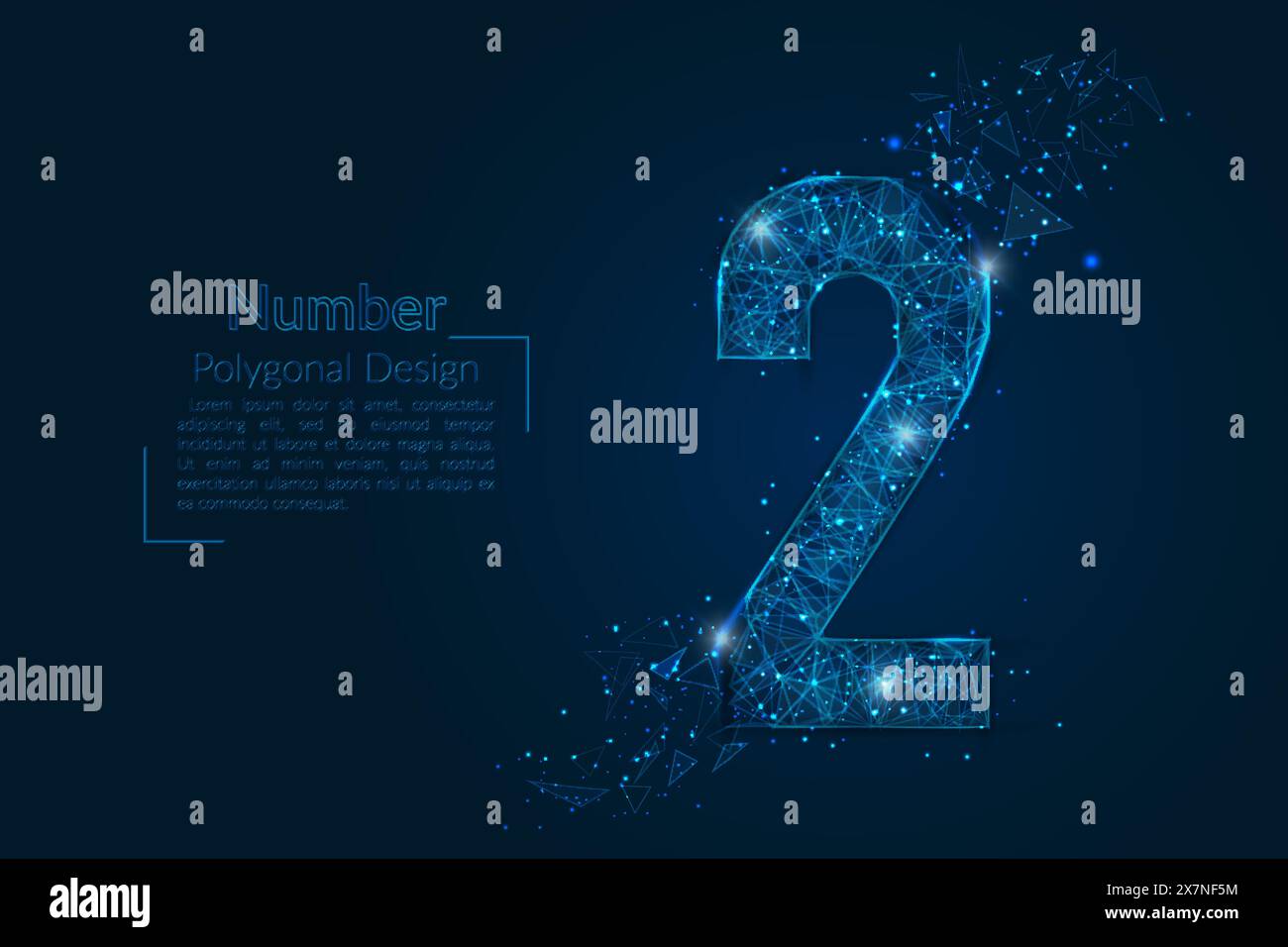 Abstract isolated blue image of a number two. Polygonal illustration ...
