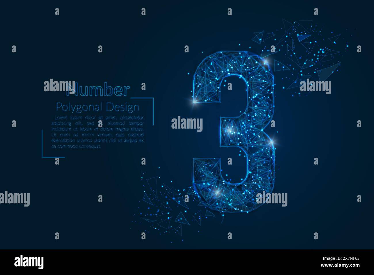 Abstract isolated blue image of a number three. Polygonal illustration ...
