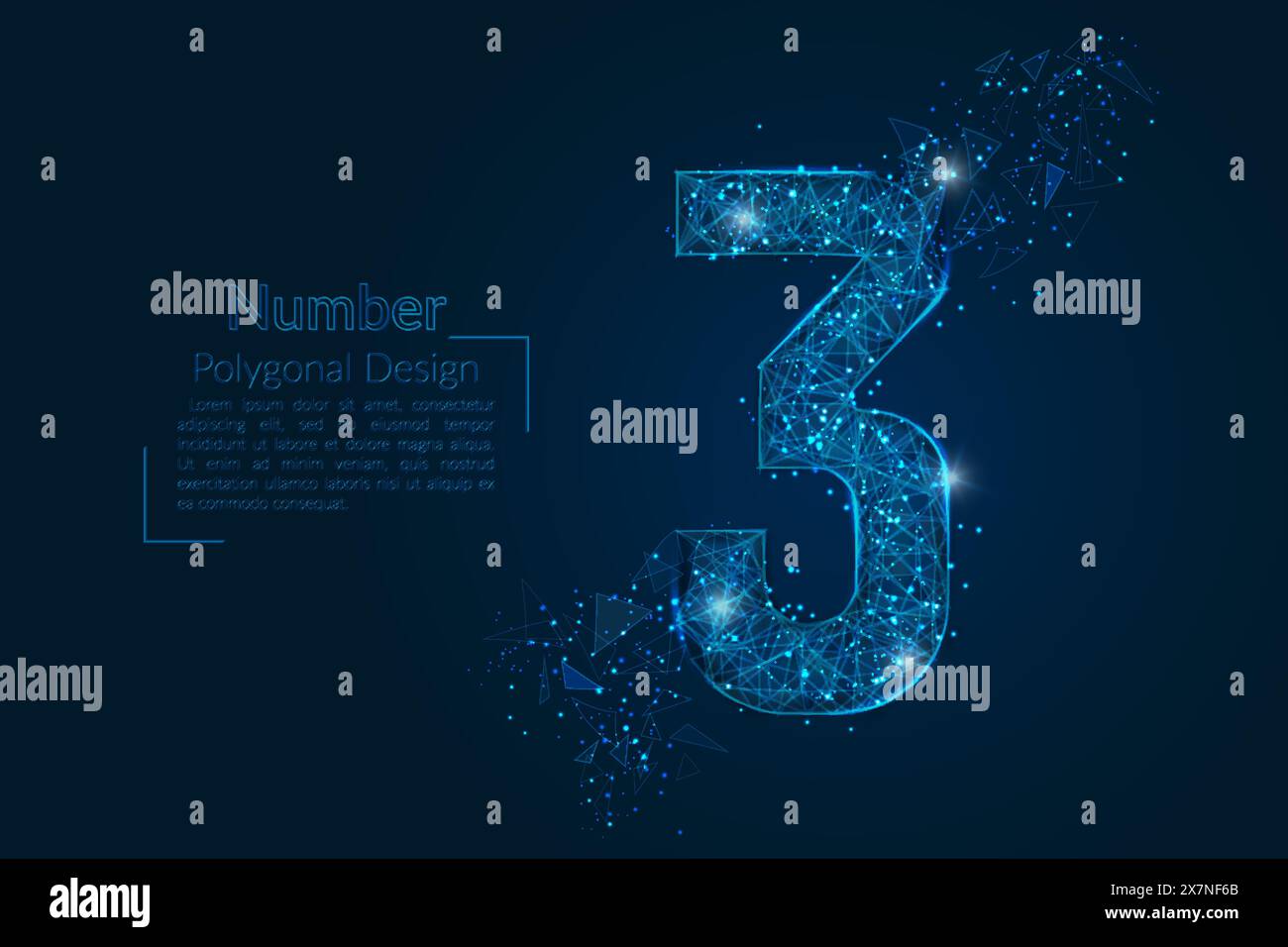 Abstract isolated blue image of a number three. Polygonal illustration ...