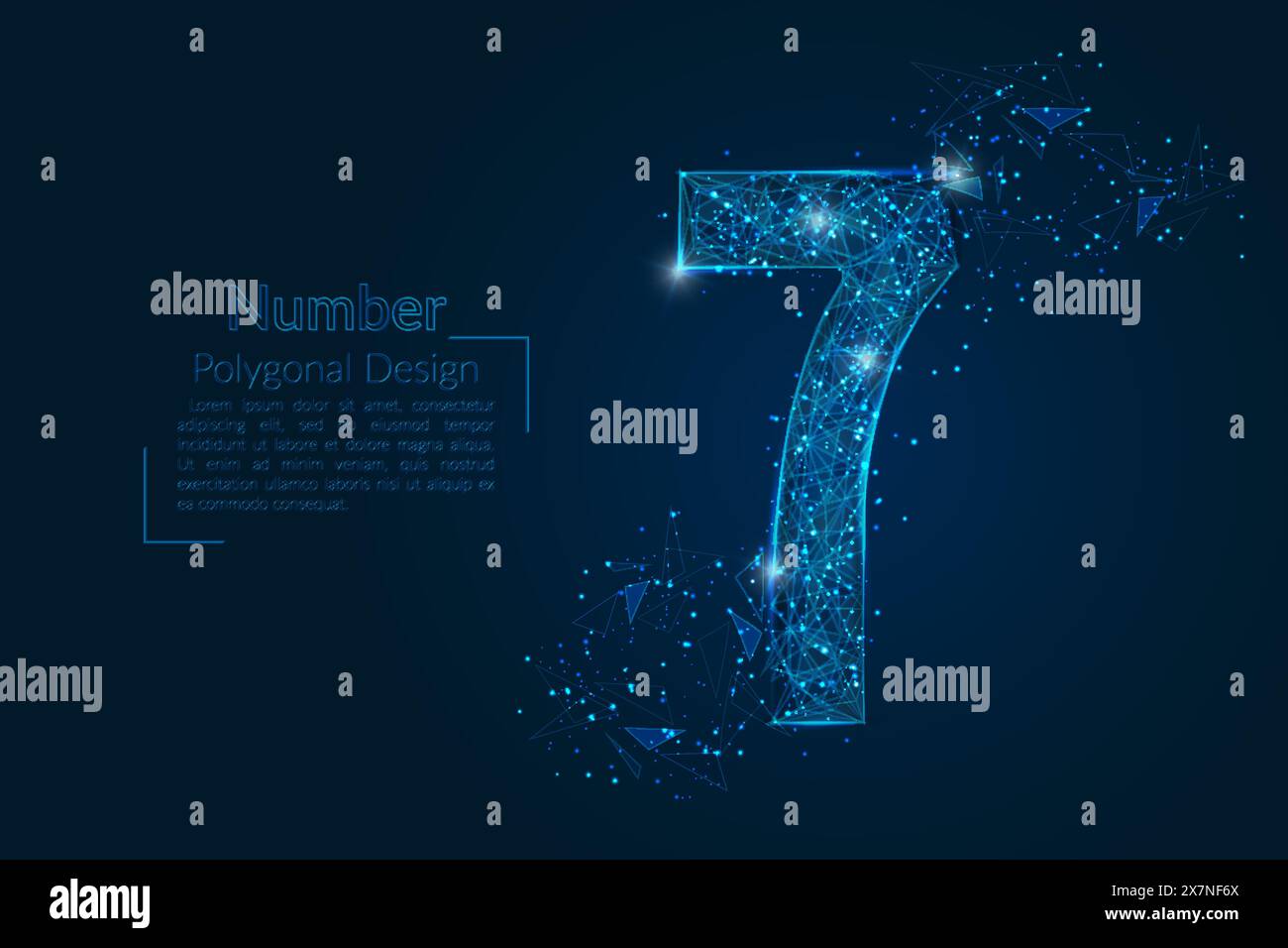 Abstract isolated blue image of a number seven. Polygonal illustration ...