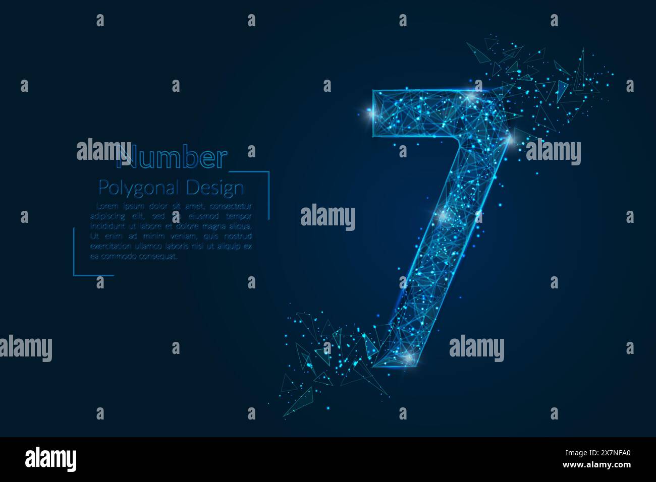 Abstract isolated blue image of a number seven. Polygonal illustration ...