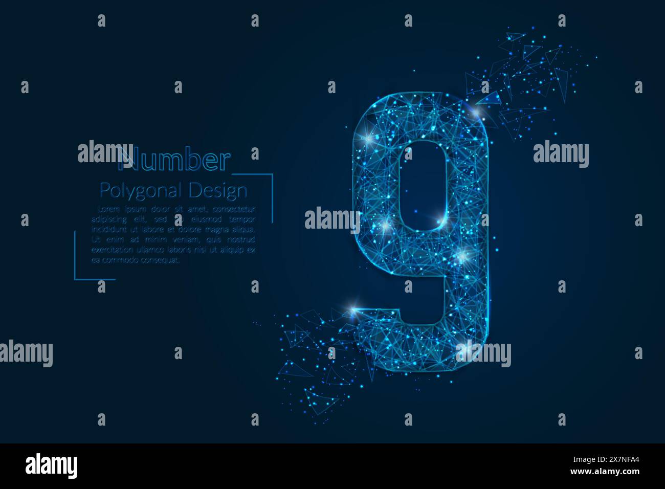 Abstract isolated blue image of a number nine. Polygonal illustration ...